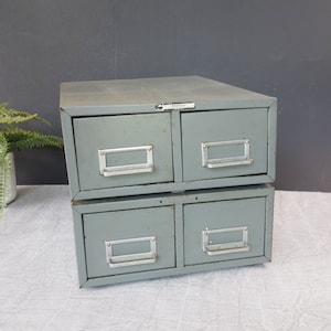 Industrial Metal Card File Box, Gray Two Drawer Stacking, Art Steel ...