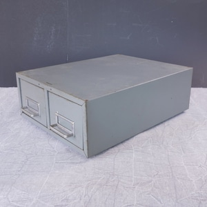 Industrial Metal Card File Box, Gray Two Drawer Stacking, Art Steel ...