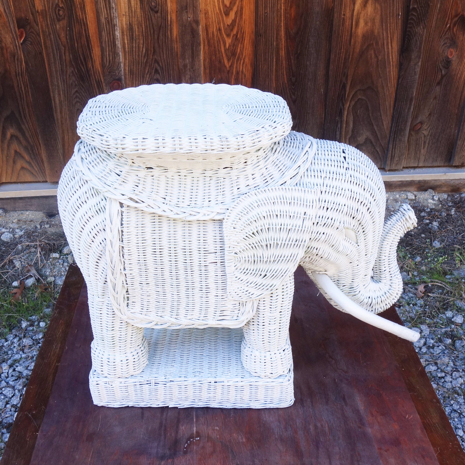 Wicker Elephant Side Table White Woven Plant Stand Boho - Etsy