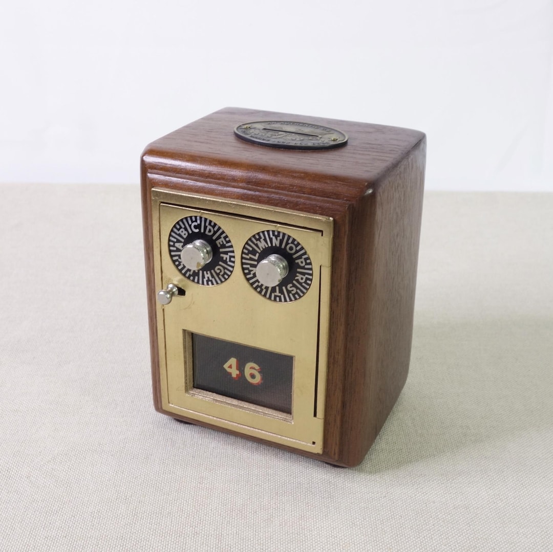 Vintage Post Office Lock Box Door Coin Bank, Wooden Postal Box Bank ...