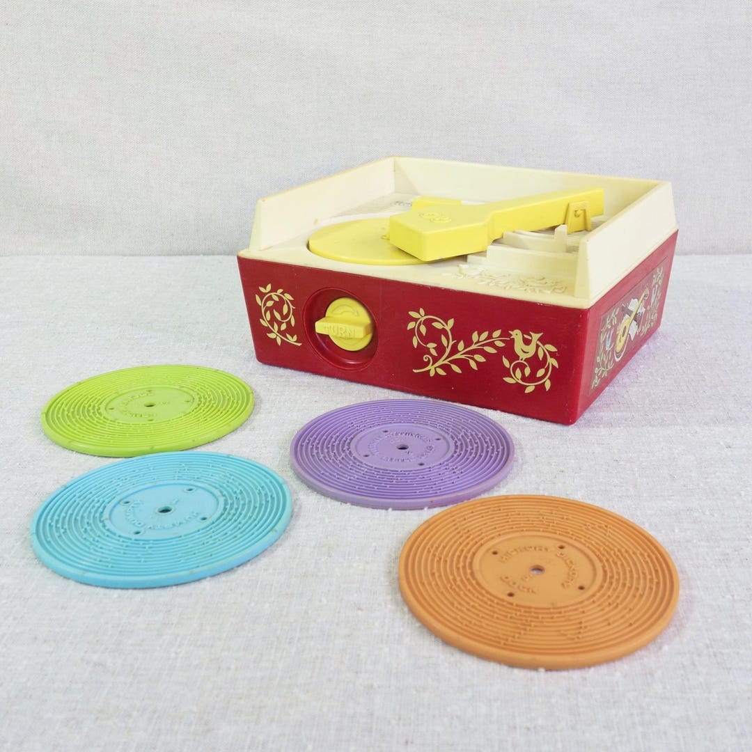 Vintage Fisher Price Record Player Music Box With Records, Wind up Toy ...
