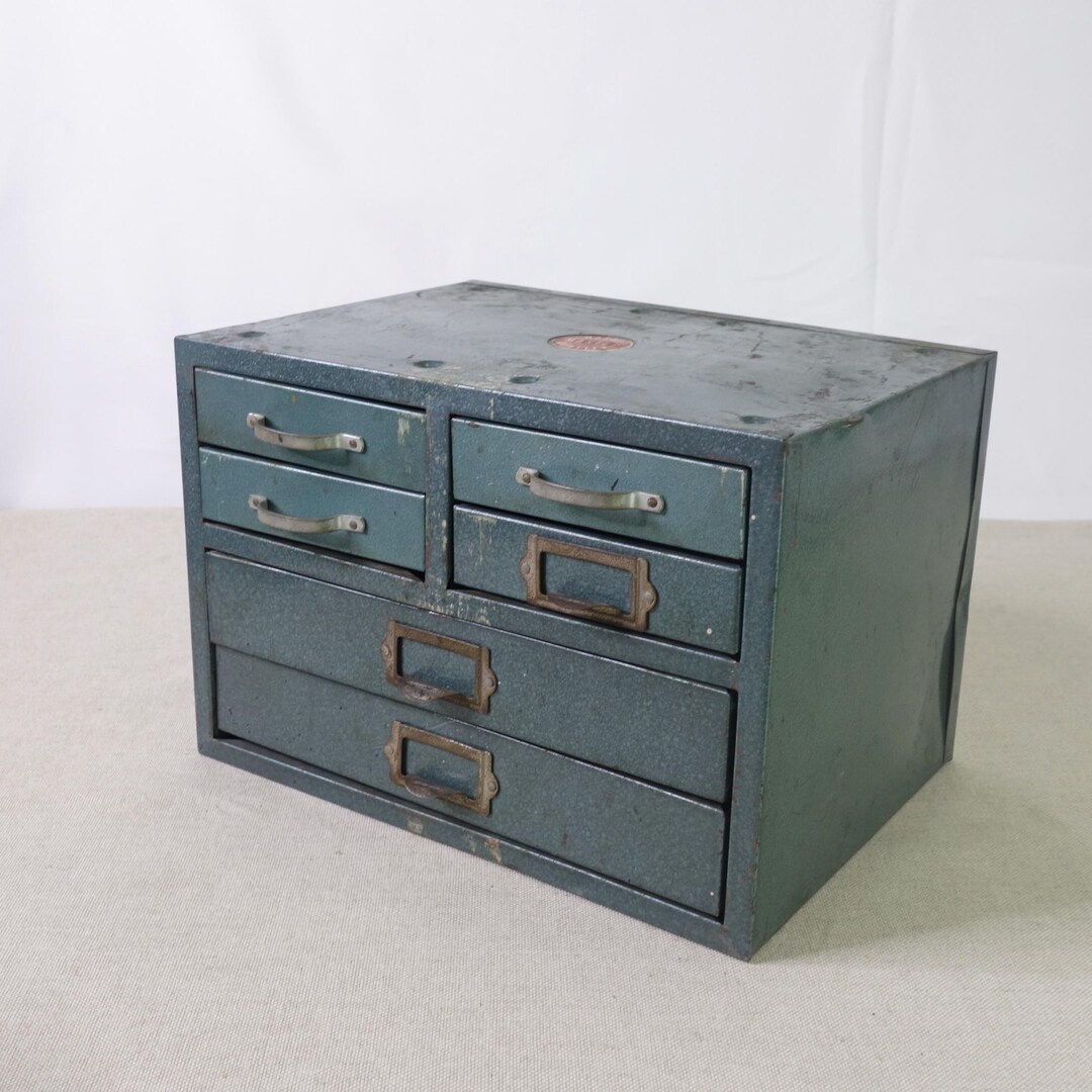 Vintage Six Drawer Metal Parts Storage Drawers, Wards Green Industrial ...