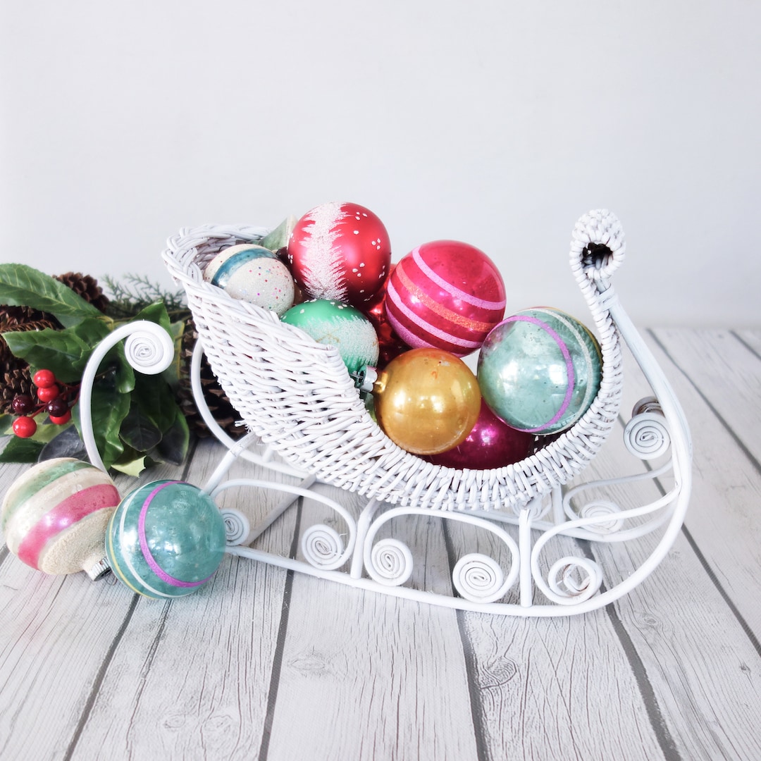 Vintage White Wicker Sleigh, Christmas Holiday Decor, Boho Chic ...
