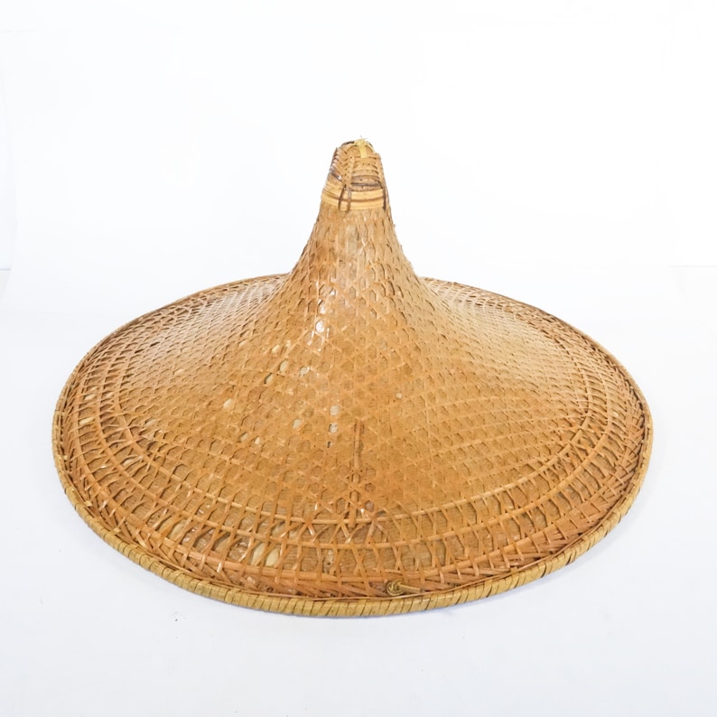 Vintage Asian Bamboo Hat Retro Woven Conical Hat Large 19 - Etsy
