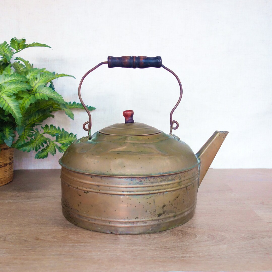 Antique Revere Copper Kettle With Wood Handle, Extra Large Rustic ...