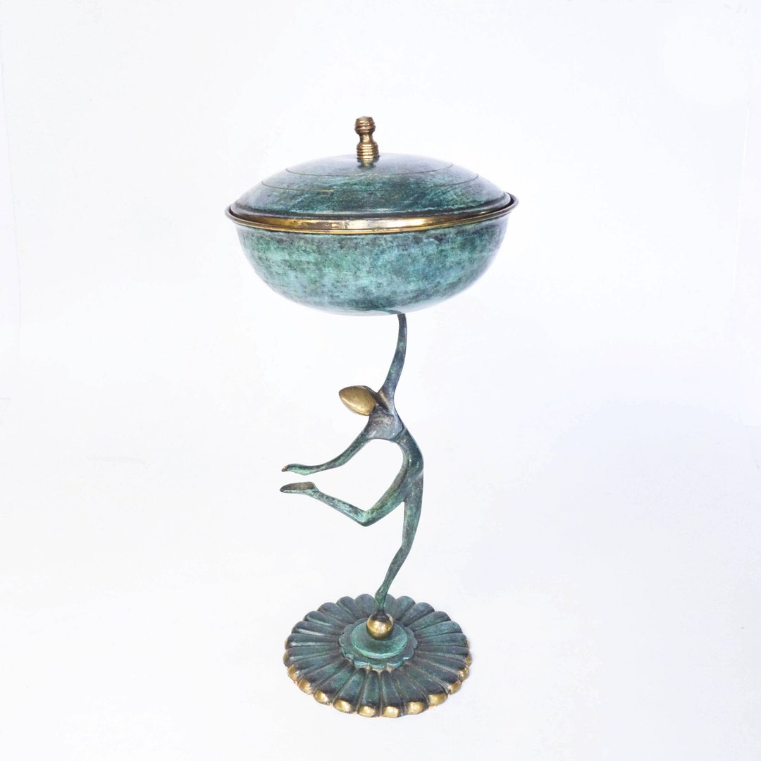 Collectible Maurice Ascalon Bronze Dancer Lidded Bowl, Moshe Klein Pal ...