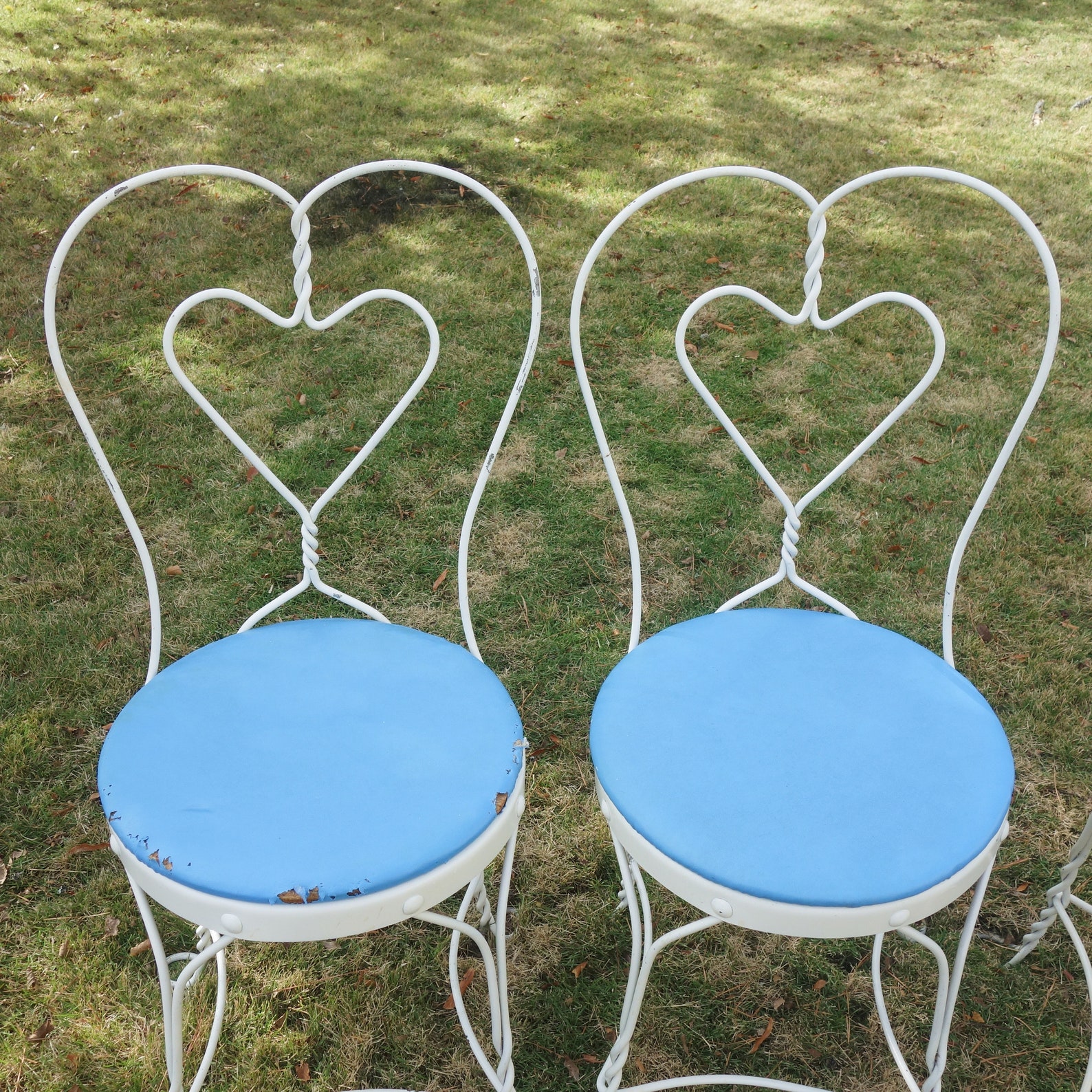 Vintage Pair Ice Cream Parlor Chairs Bistro Heart Wrought - Etsy