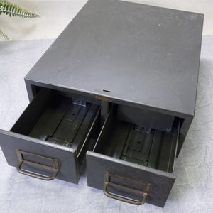 Industrial Metal Card File Box, Gray Two Drawer, Cole Vintage ...