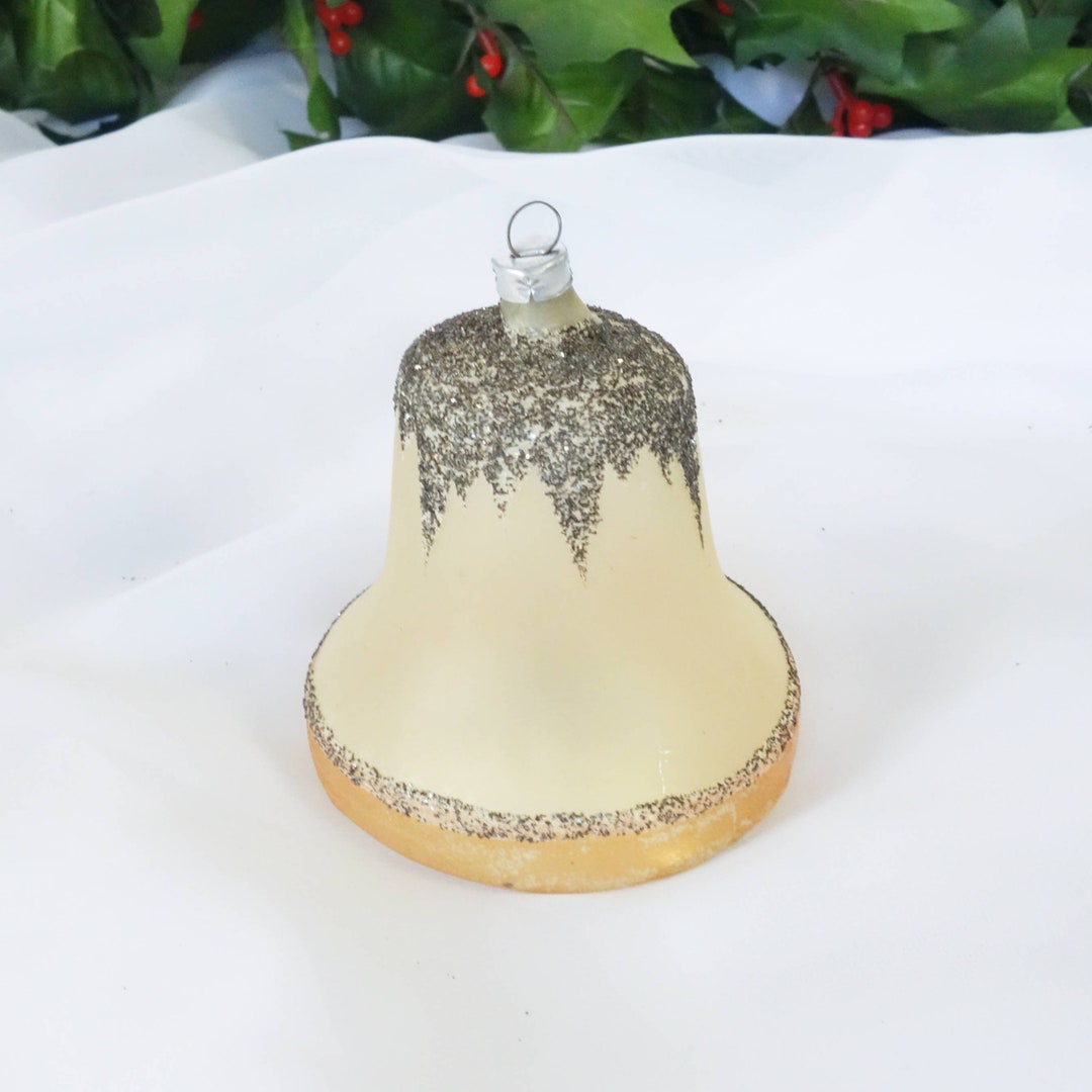 Vintage West German Bell Ornament, Silver Glass Glitter, Christmas Tree ...