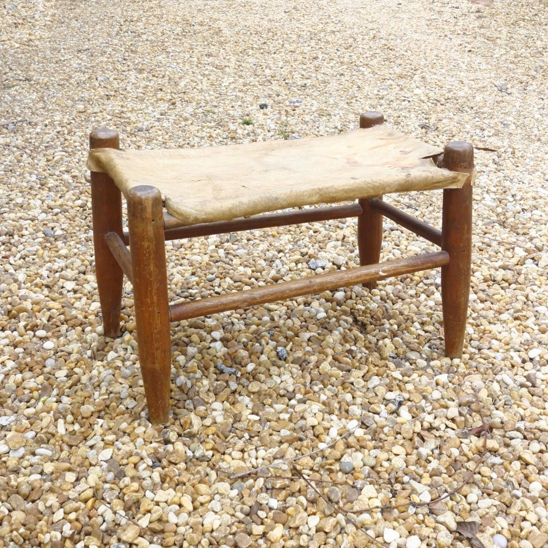 Rustic Raw Hide Footstool: Vintage Primitive Handcrafted Cabin Decor - Etsy