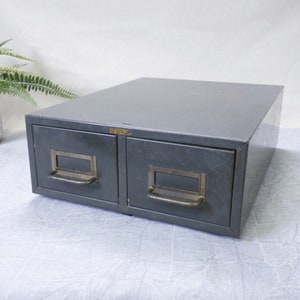 Industrial Metal Card File Box, Gray Two Drawer Stacking, Art Steel ...