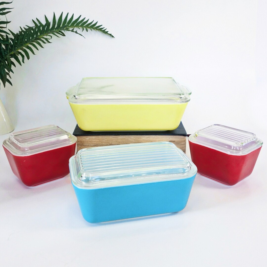 Vintage Pyrex Primary Fridgies, Complete Refrigerator Set With Lids ...