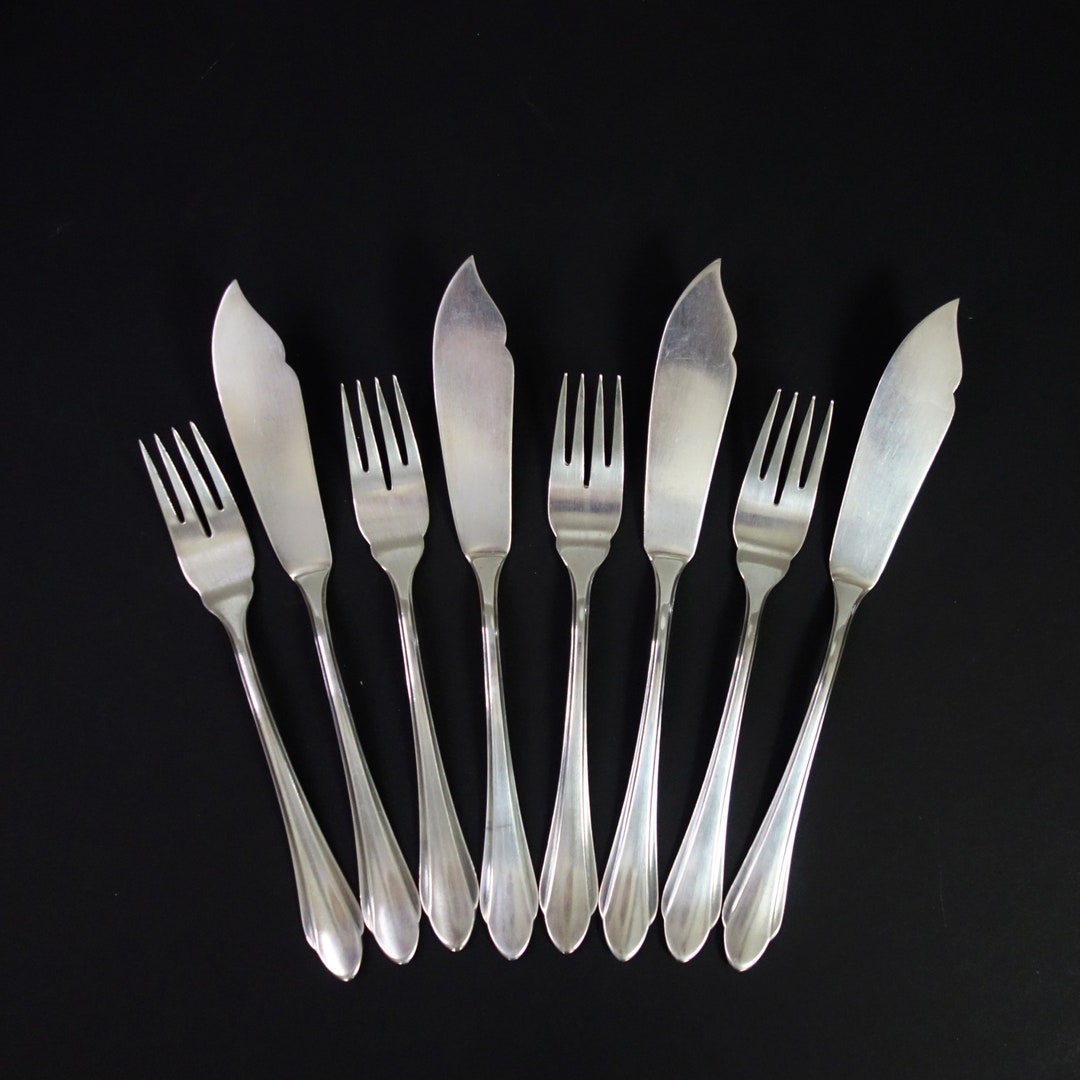 Vintage Silverplate Fish Fork Knife Set of 9, Continental Silver Fish ...