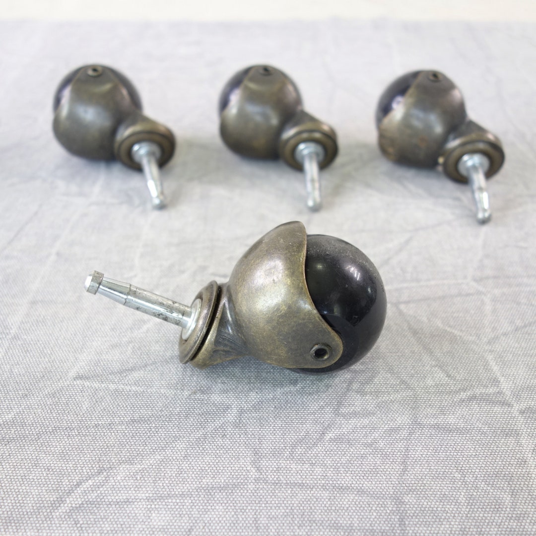 Vintage Caster Wheels, Set of Four, Antique Brass Hooded Ball, Swivel ...