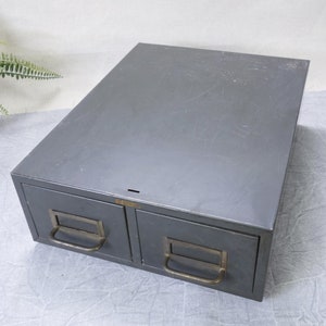 Industrial Metal Card File Box, Gray Two Drawer, Cole Vintage ...