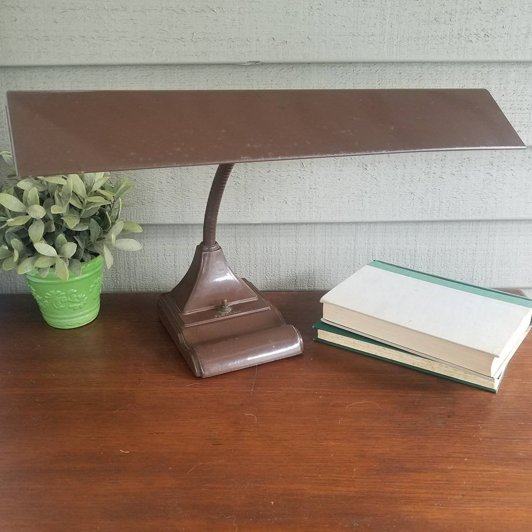 Art Specialty Industrial Desk Lamp, Vintage Brown Gooseneck Light, Mid ...