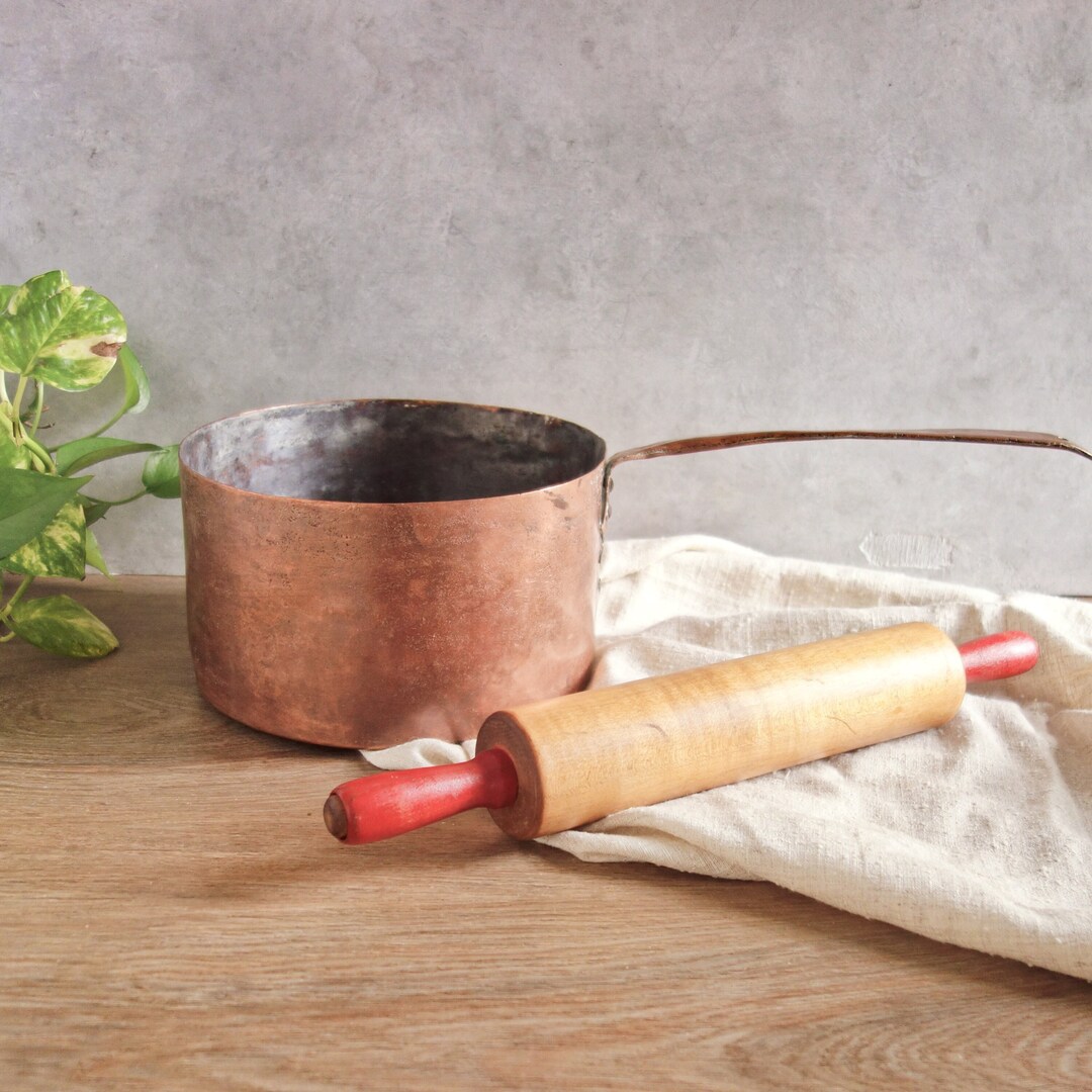 Large Antique Copper Pot, Hand Hammered Saucepan, French Farmhouse ...