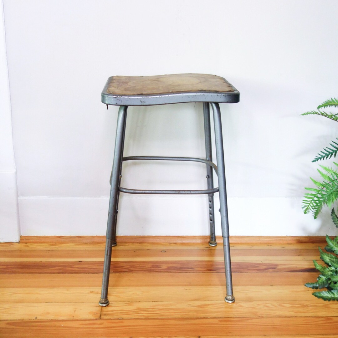 Rustic Industrial Metal Shop Stool, Steampunk Barstool, Vintage Side ...