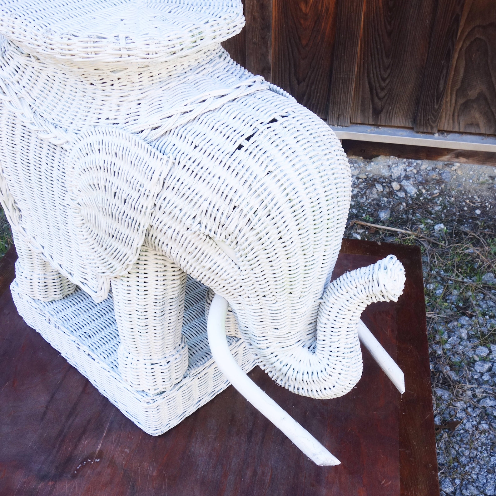 Wicker Elephant Side Table, White Woven Plant Stand, Boho Nursery Decor ...