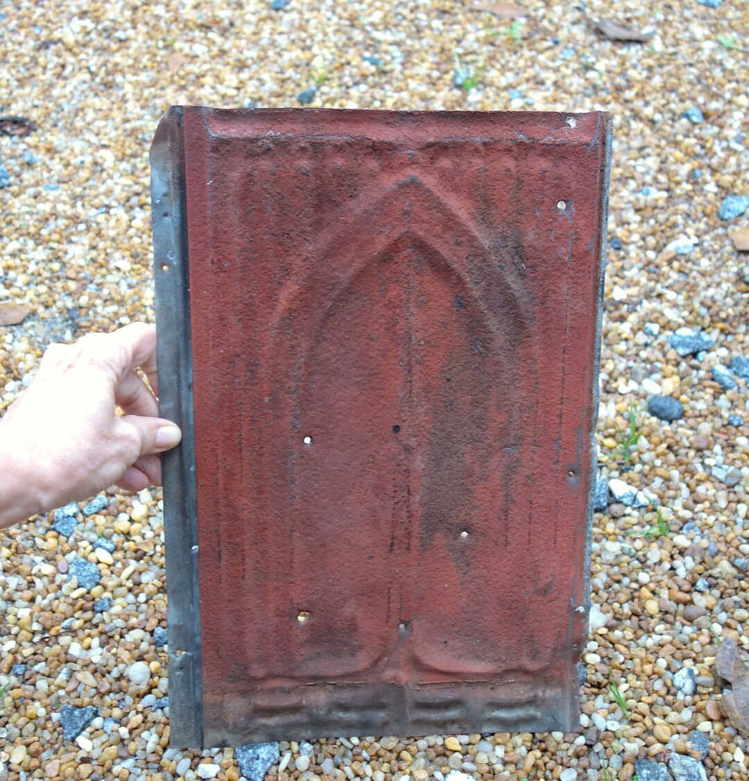 Vintage Metal Roof Tin, Embossed Red Roofing Shingle, Repurpose Craft ...