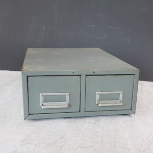 Industrial Metal Card File Box, Gray Two Drawer Stacking, Art Steel ...