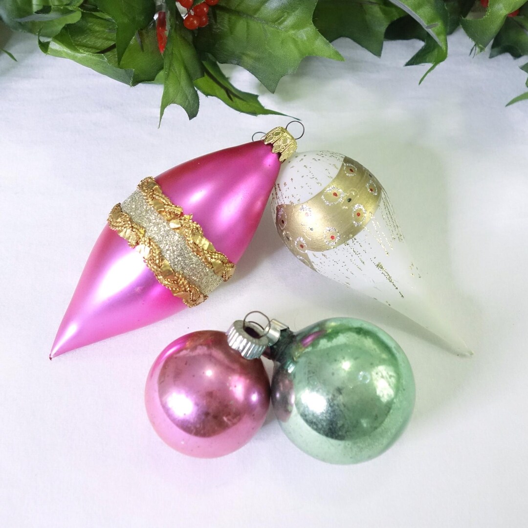 Mixed Set Vintage Glass Christmas Ornaments, Retro Shiny Brite West ...