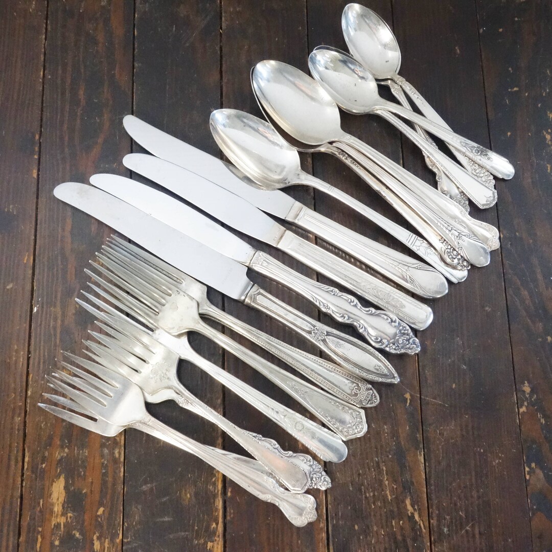 Vintage Mismatched Silverplate Flatware Service for 4, Mixed 5 Piece ...
