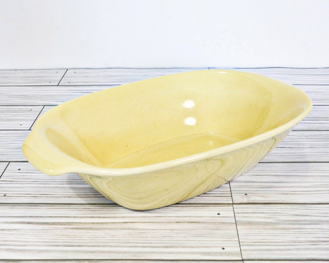 Vintage Yellow Serving Bowl, Retro Oblong Handled Bauer La Linda Dish ...