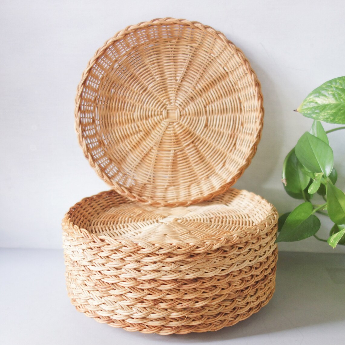 Vintage Pair Wicker Paper Plate Holders Natural Wicker Wall | Etsy