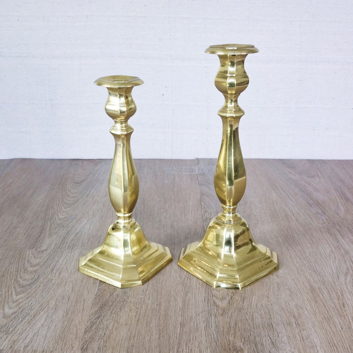 Vintage Pair Large Brass Candlestick Holders, Tall Brass Candle 12 ...