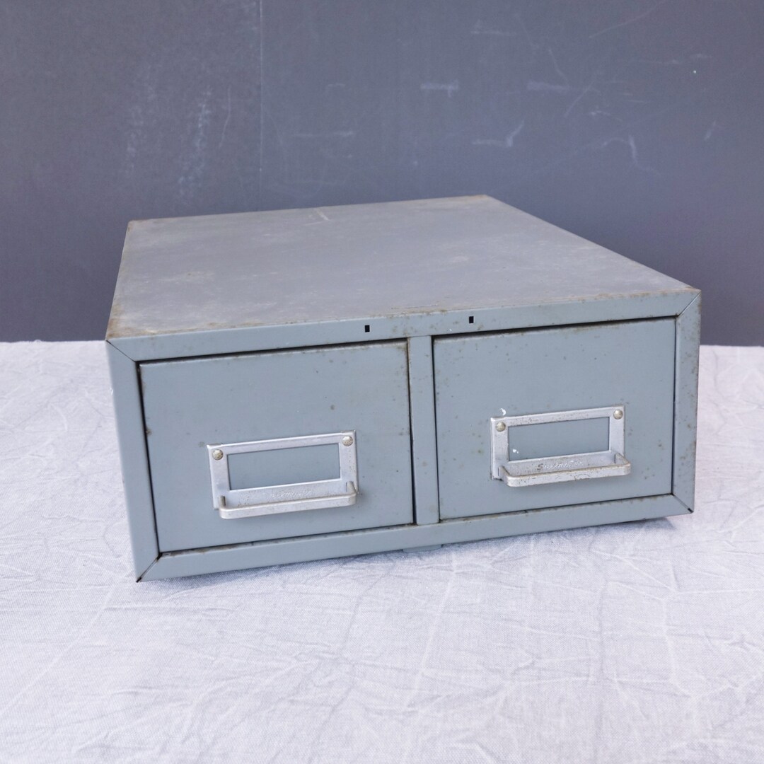 Industrial Metal Card File Box, Gray Two Drawer Stacking, Art Steel ...