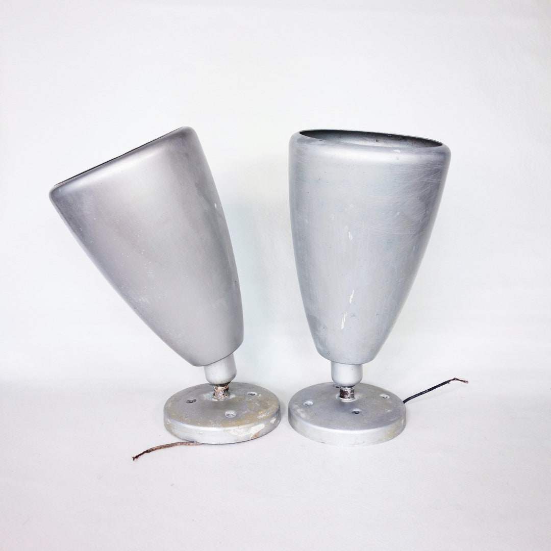 Vintage Pair Mid Century Modern Aluminum Cone Lights, Retro Metal ...