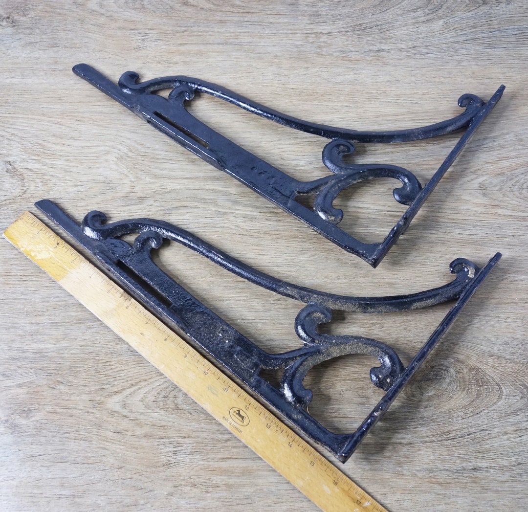 Vintage Cast Iron Shelf Brackets, Pair Large Metal Decorative Brace, 16 ...