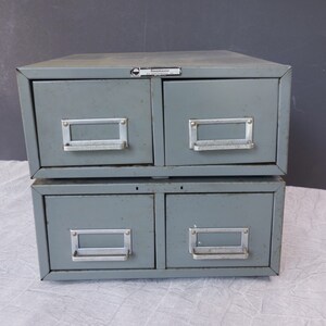 Industrial Metal Card File Box, Gray Two Drawer Stacking, Art Steel ...