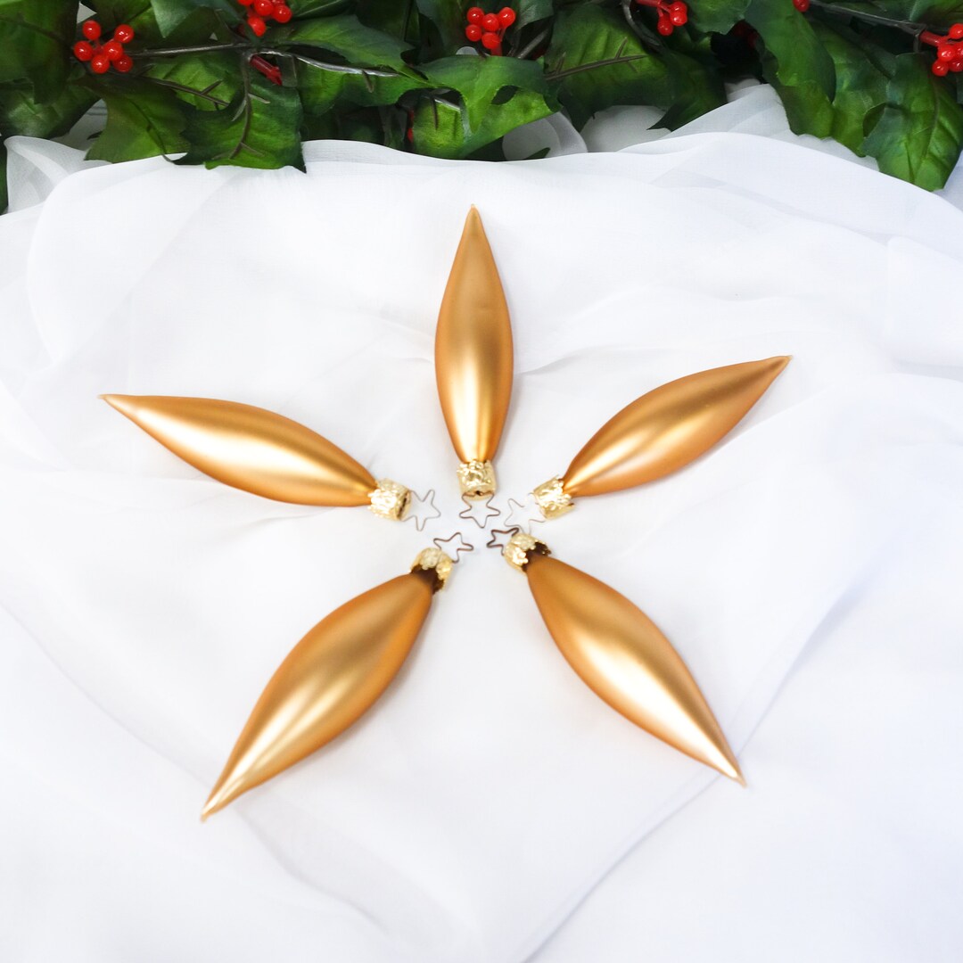Vintage Teardrop Glass Christmas Ornaments, Set of Five Gold Torpedo ...