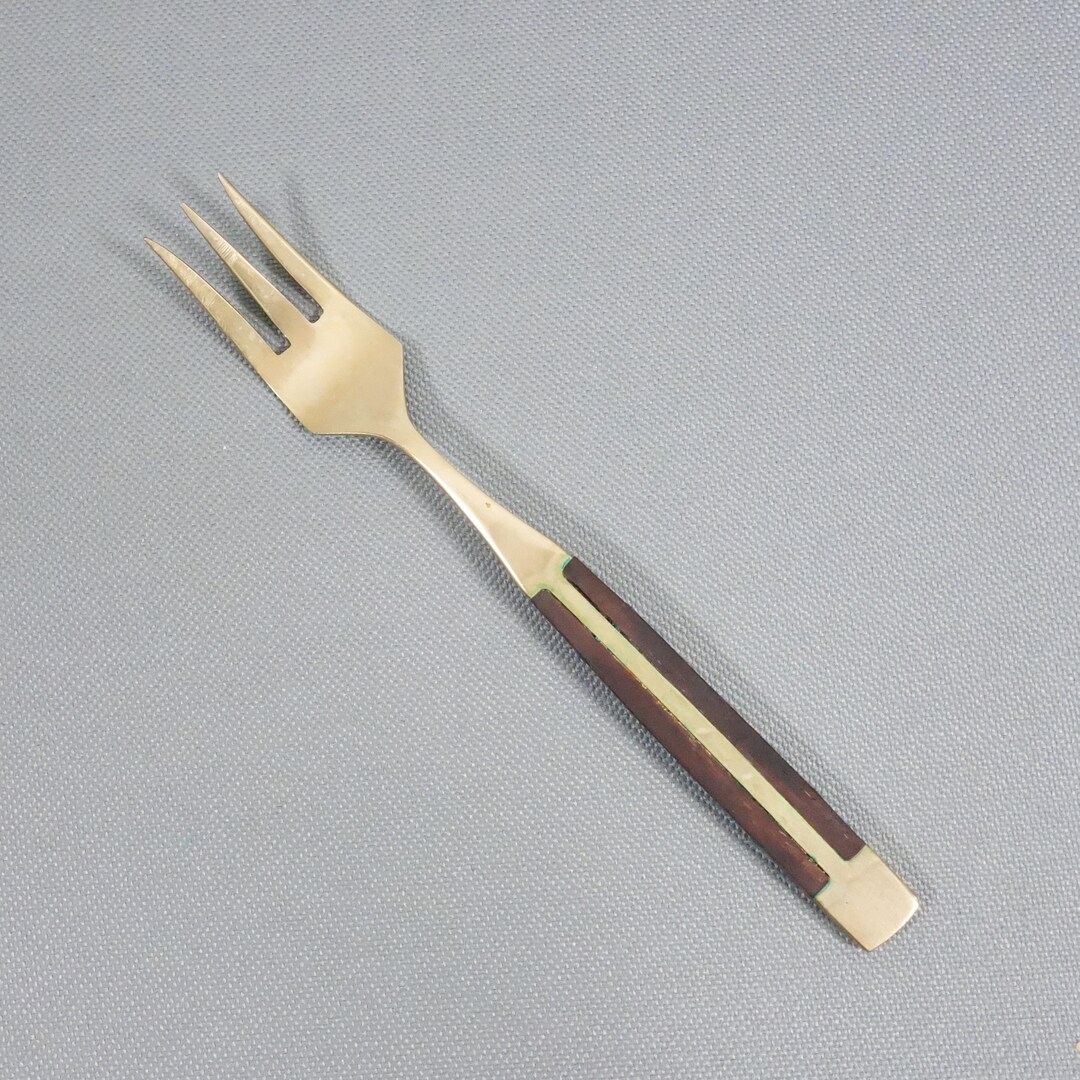 Set of Three Thai Rosewood Fish Forks, Bronze Flatware, Mid Century ...