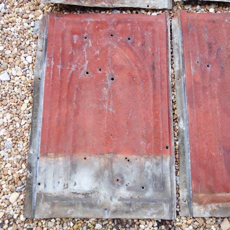 Vintage Metal Roof Tin Embossed Red Roofing Shingle - Etsy