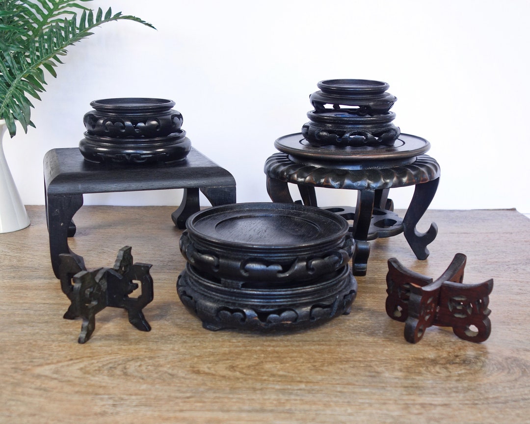 Your Choice Vintage Asian Carved Wood Stand, Oriental Fish Bowl Riser ...
