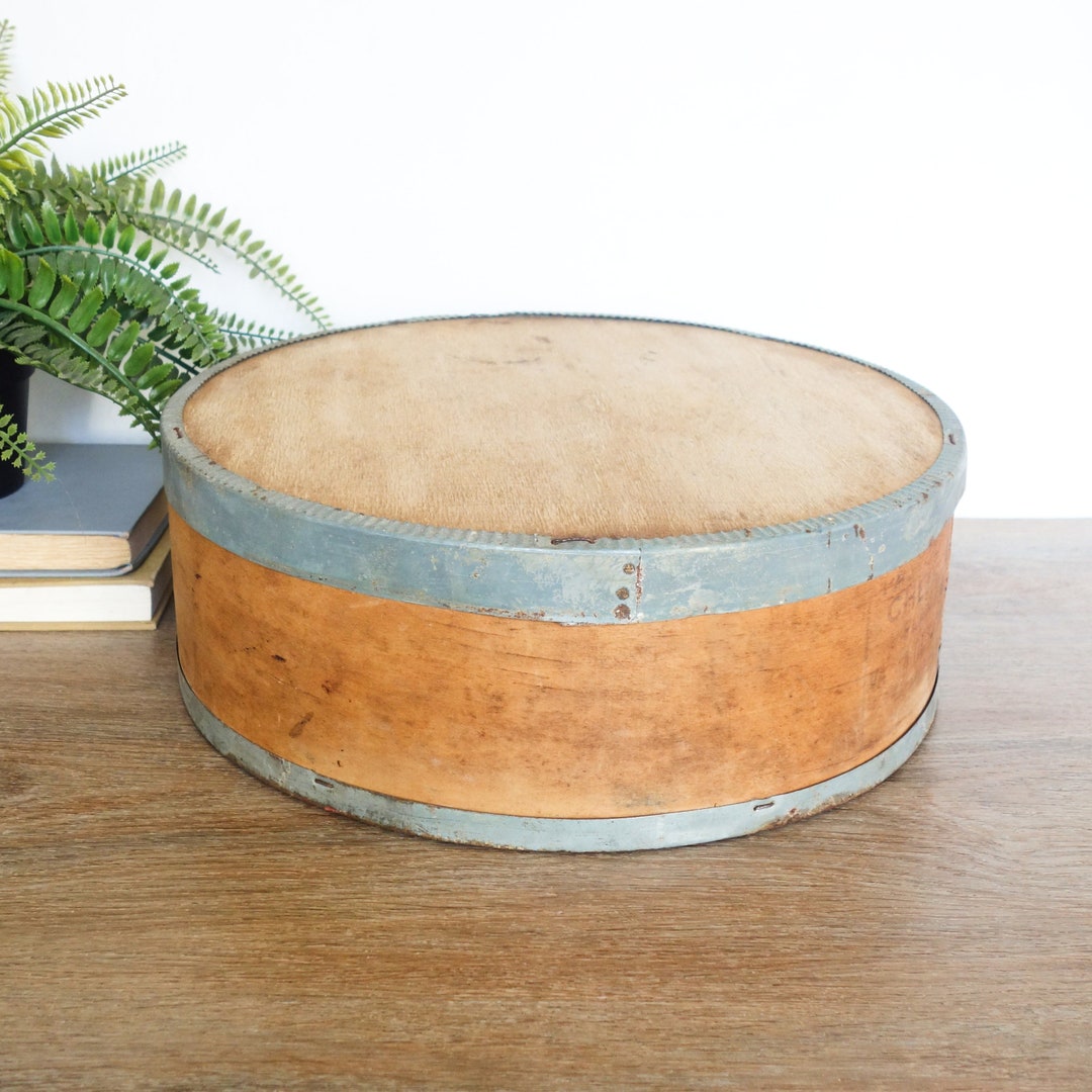 Vintage Wooden Cheese Box, Photography Riser, Storage Container, Metal ...