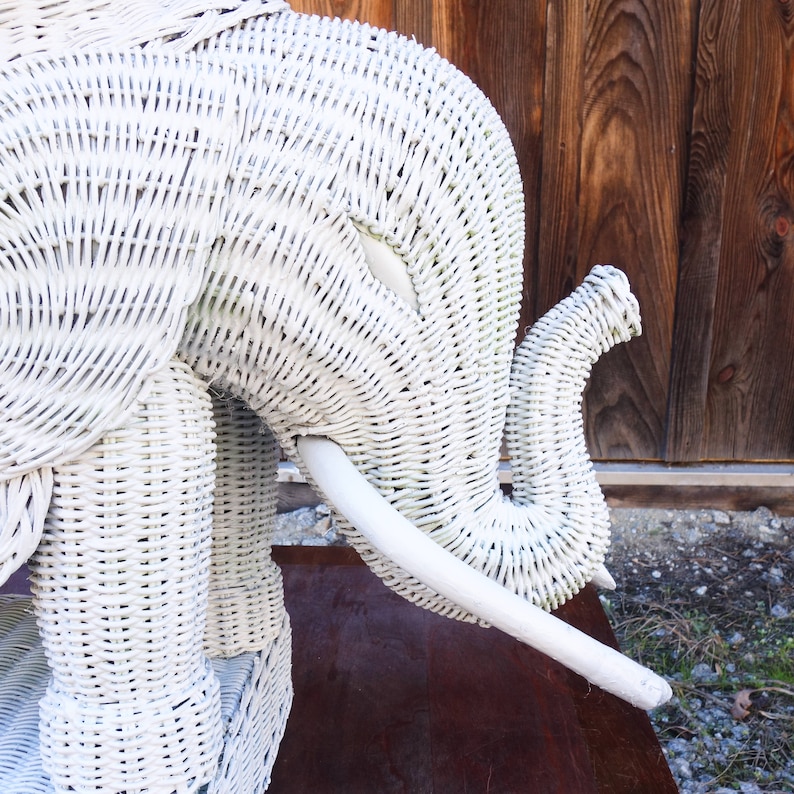 Wicker Elephant Side Table White Woven Plant Stand Boho - Etsy