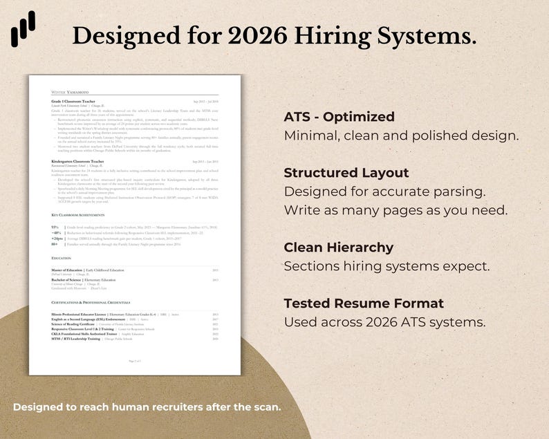 2026 ATS Teacher Resume Template Bundle | Teaching CV + Cover Letter ...