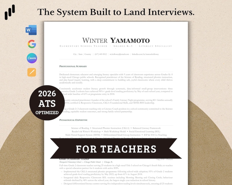 2026 ATS Teacher Resume Template Bundle | Teaching CV + Cover Letter ...