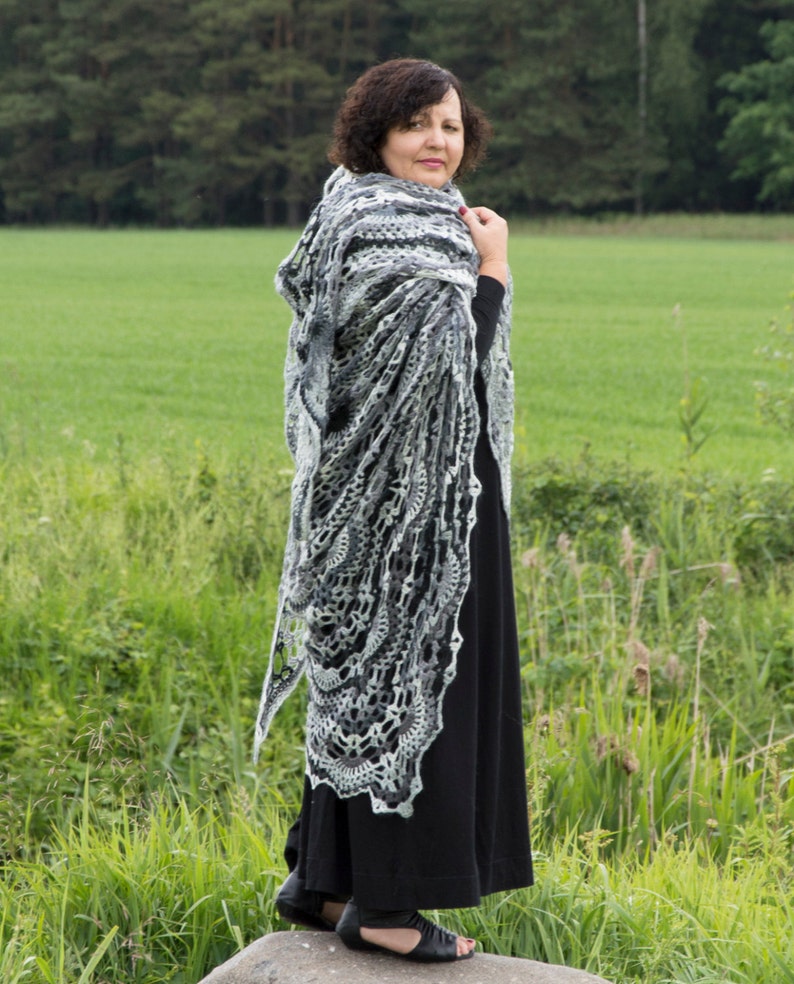 Crochet Triangle Shawl Winter Accessory Mohair Shawl Lace Shawl Throw ...