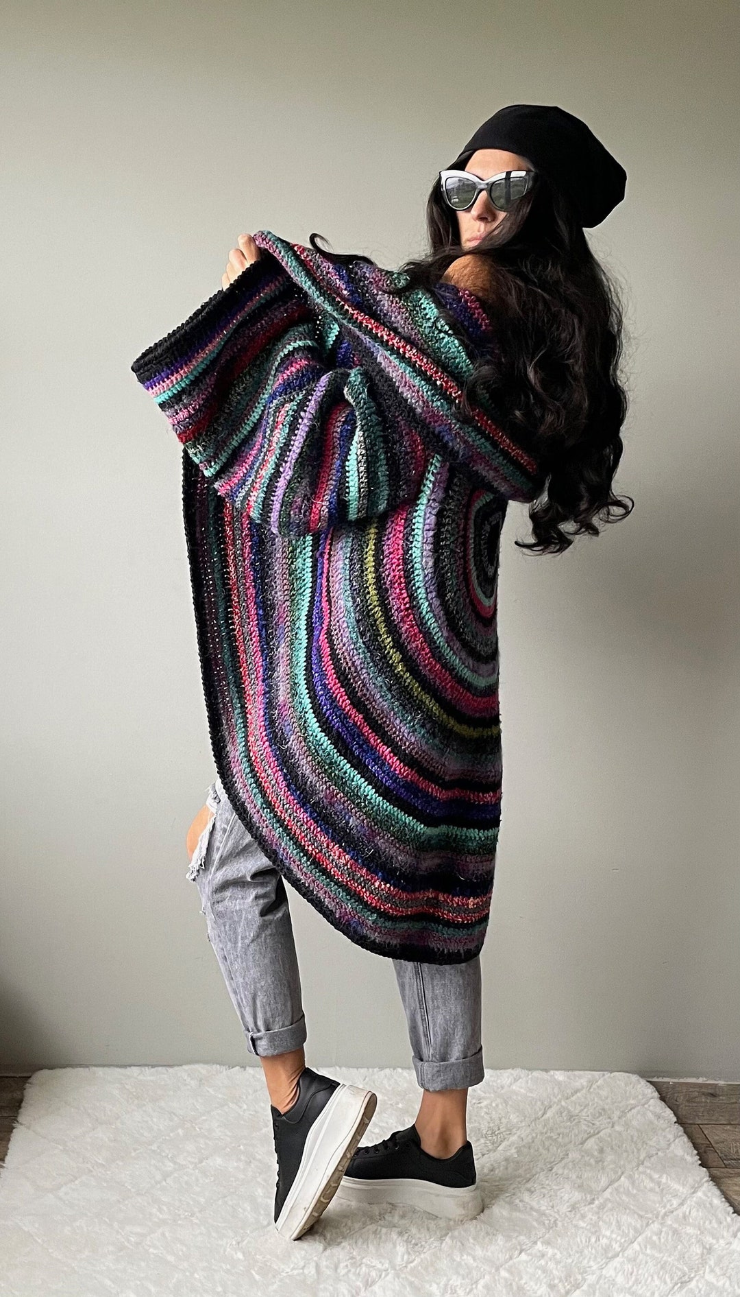 Crochet Circle Jacket - Violet, Blue, Size XL - Etsy