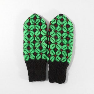 Hand Knitted Mittens - Dark Brown and Green, Size Medium - Etsy