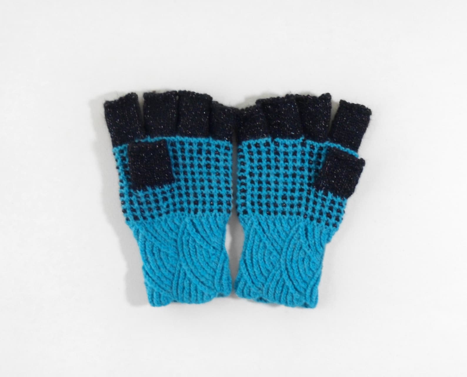 Hand Knitted Fingerless Gloves Blue, Size Medium - Etsy