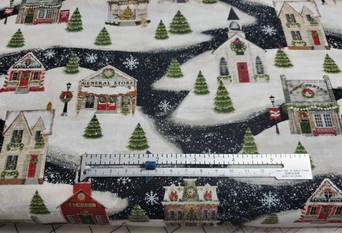 Christmas Village Fabric Snow Fabric Winter Holidays - Etsy
