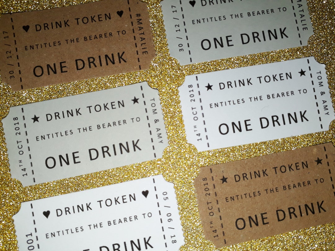Personalised Drink Tokens Wedding Favour Gift Small Label Party Ticket ...