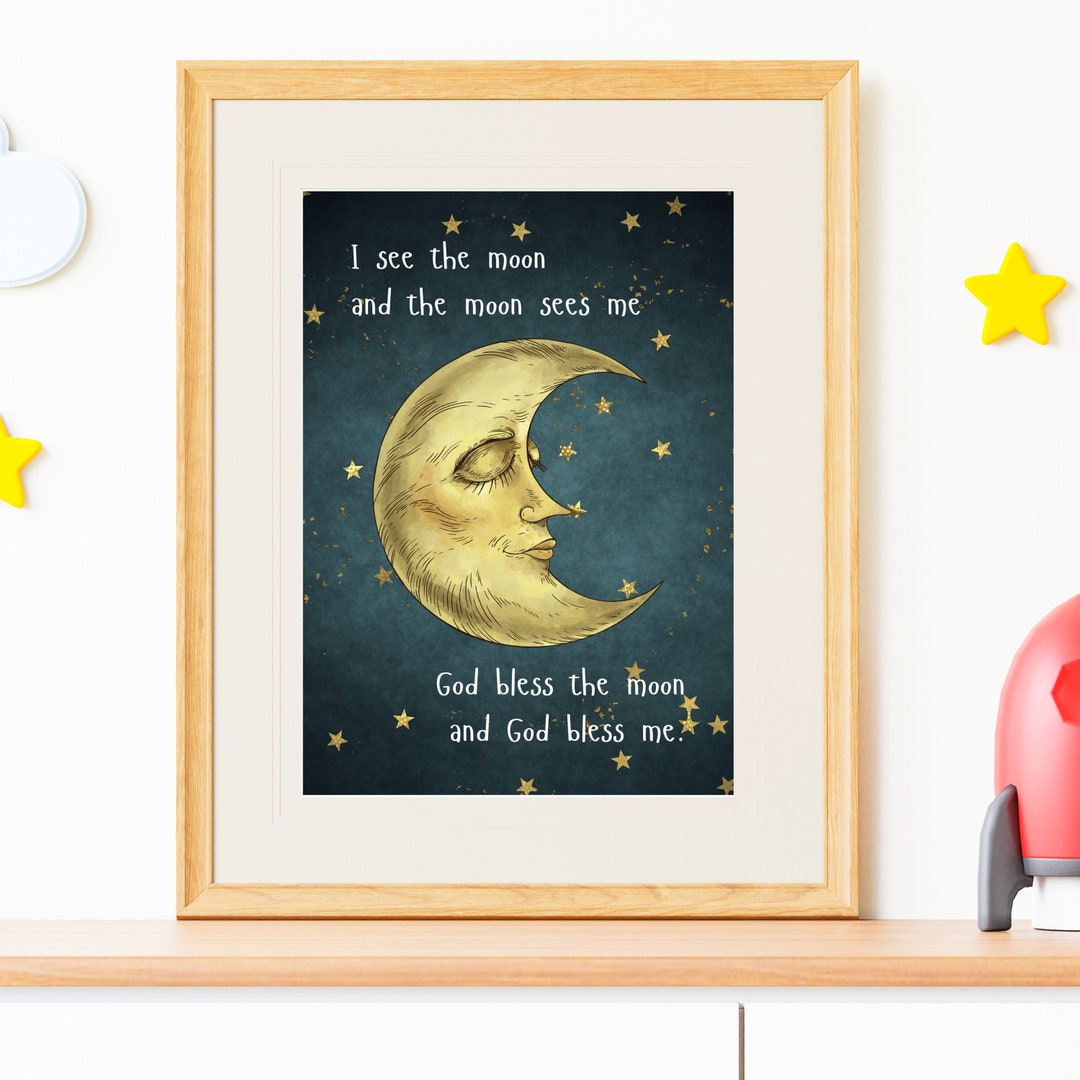 I See the Moon Print, Unframed, Moon and Stars, Nursery, Childs Room ...