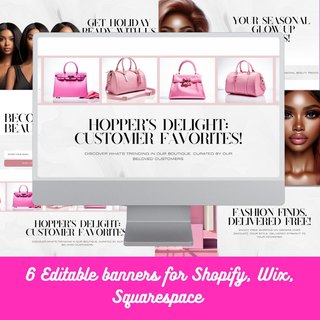Pink Banner Set, Editable Website Banners, Shopify Slider Banners ...